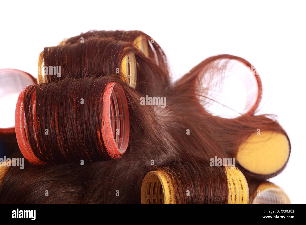 close-up of curlers in hair isolated on white Stock Photo - Alamy