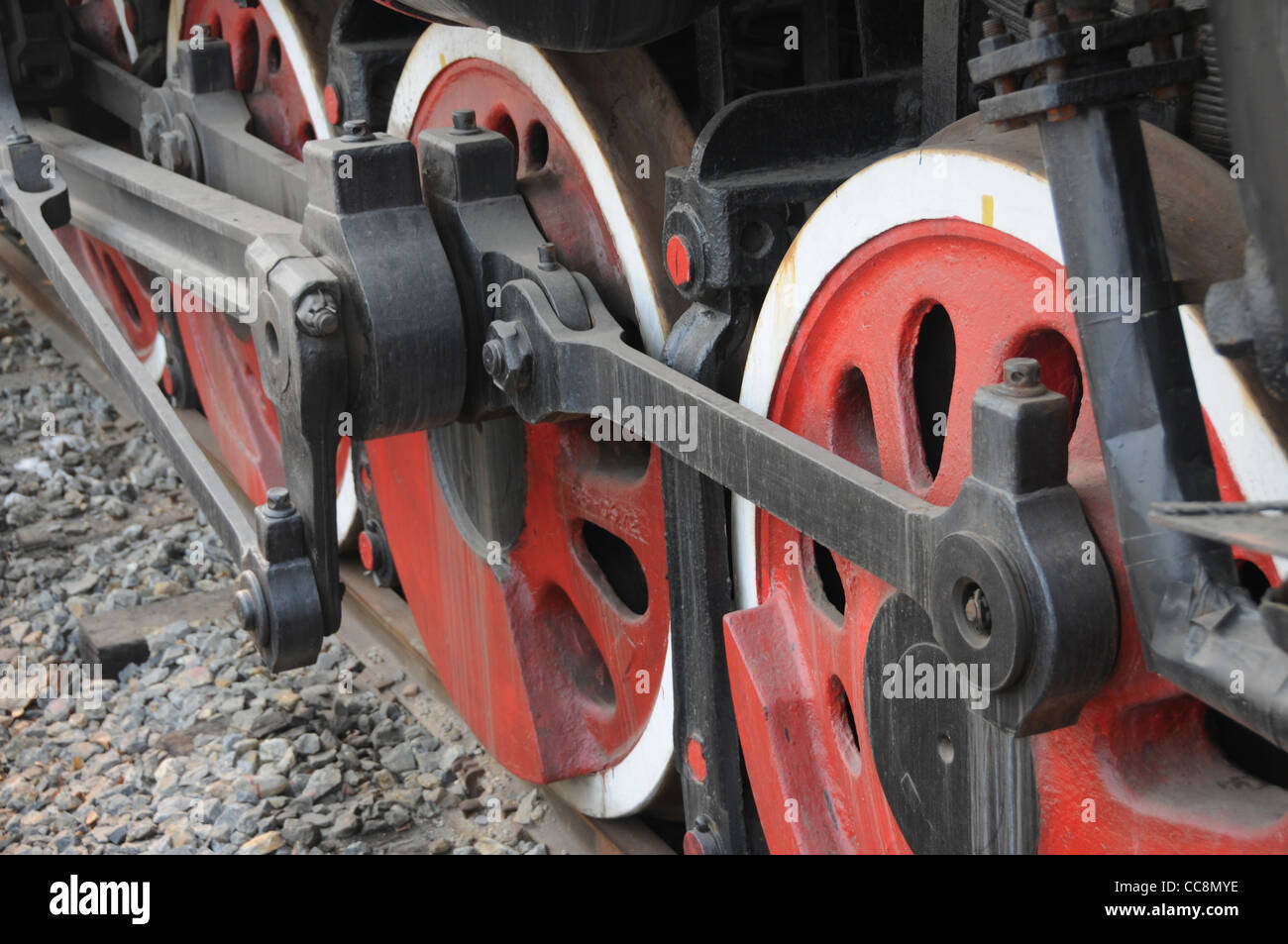 Wheels and connecting rod assemblies on chinese steam locomotive Stock ...