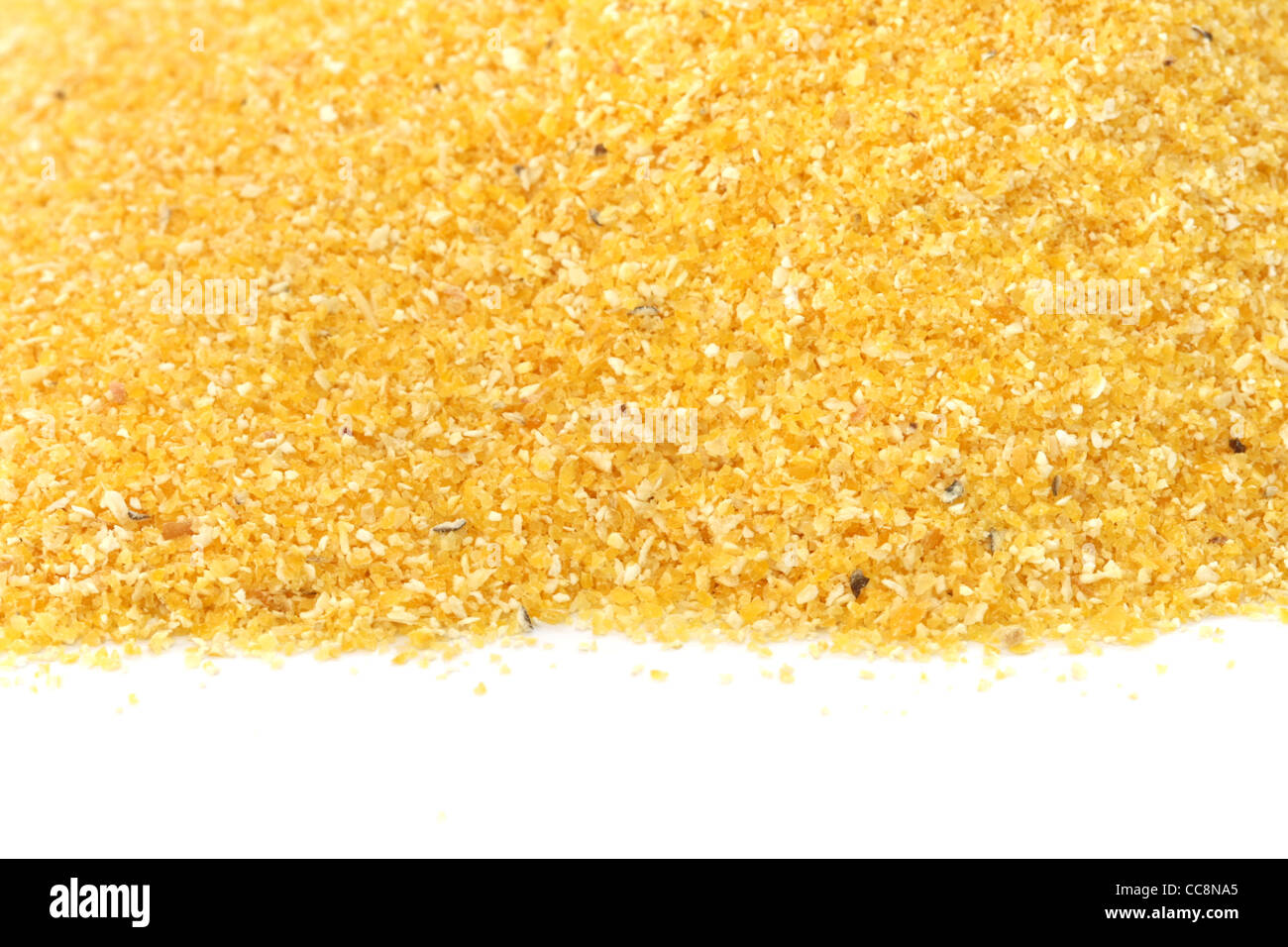 Yellow corn flour scattered on white background Stock Photo - Alamy