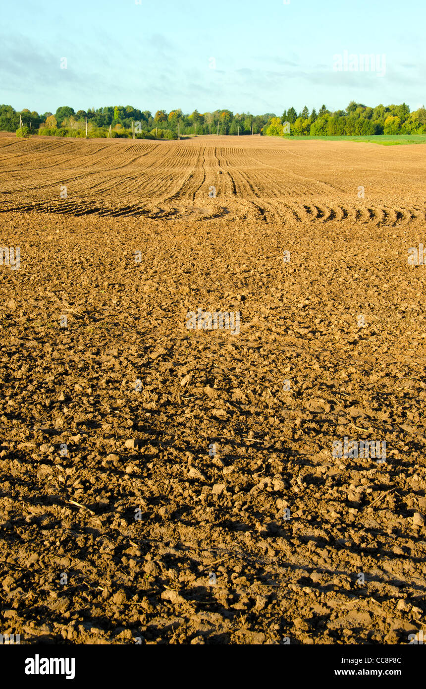 Plow of agricultural fields in autumn. Background of dirty earth ground ...