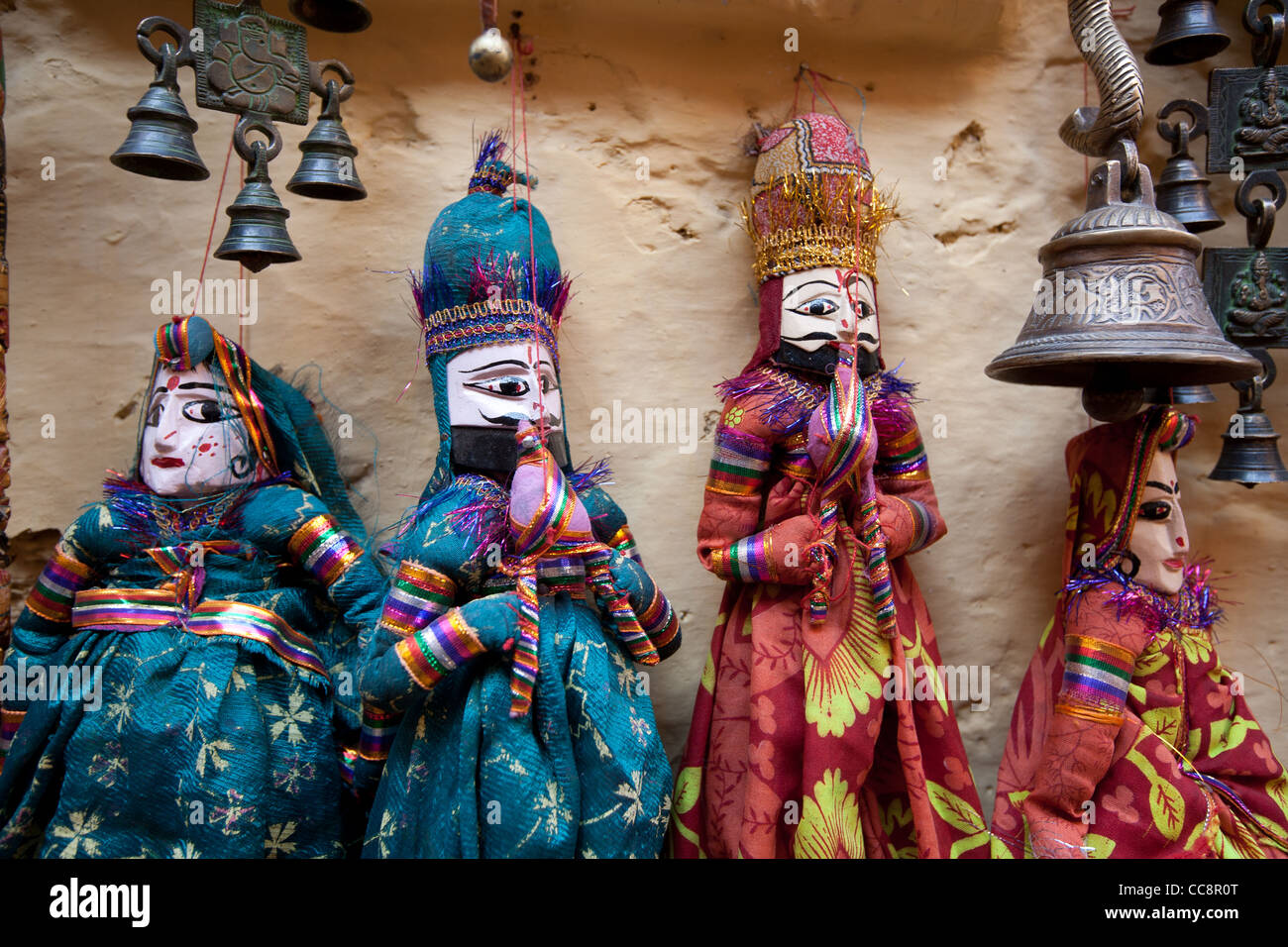 Traditional Rajasthani puppet dolls on sale as souvenirs in Rajasthan ...