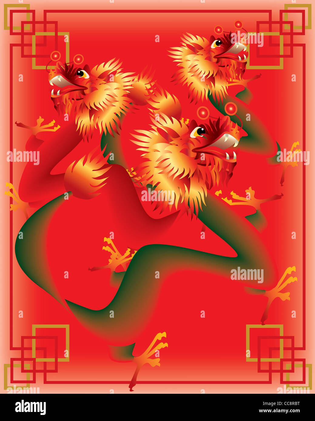 Dragons with red and gold patterns Stock Photo - Alamy