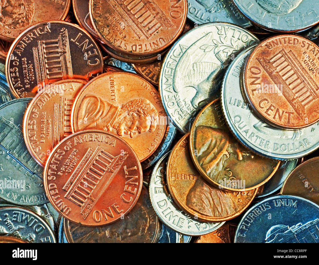 pile of US coins Stock Photo - Alamy