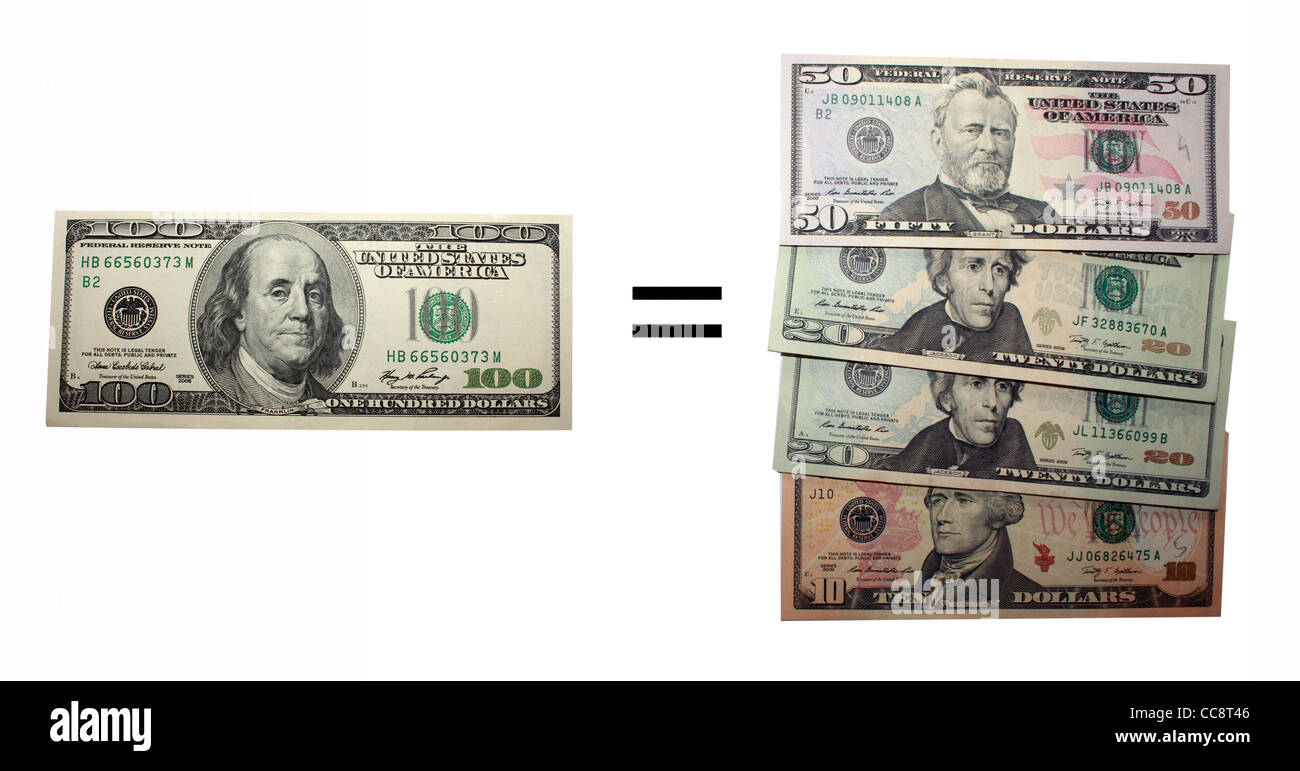 U.S currency Dollars bill arranged in order showing the smaller ...