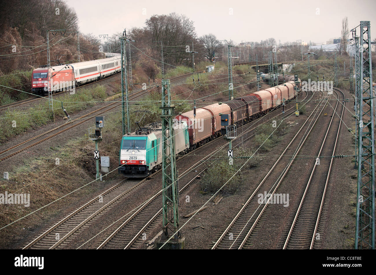 Freight and passenger trains Germany Stock Photo - Alamy