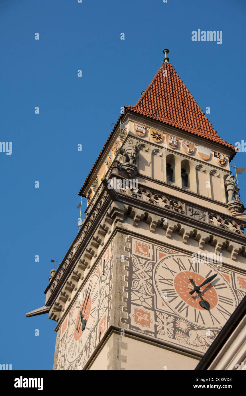 Germany, Bavaria, Passau. 14th century Town Hall clock tower Stock ...