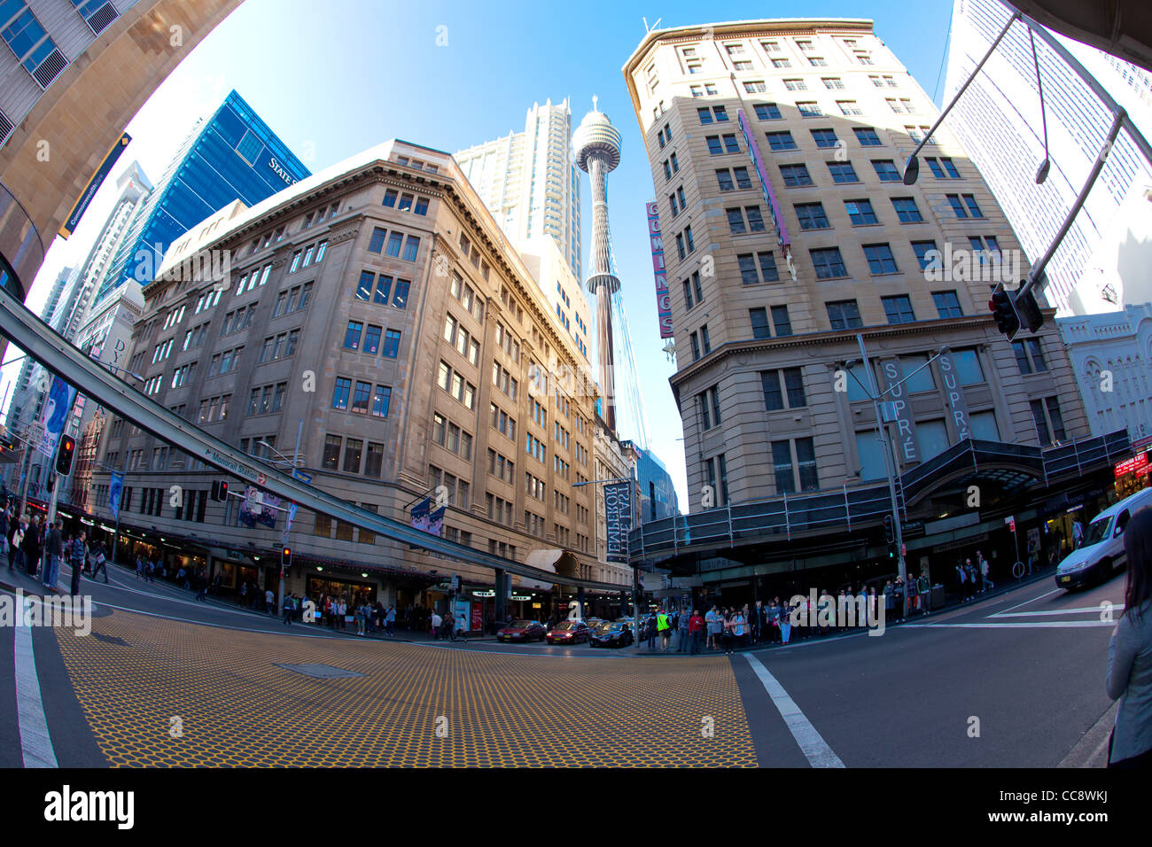 Fisheye image of the Market and George Street intersection Sydney Stock ...