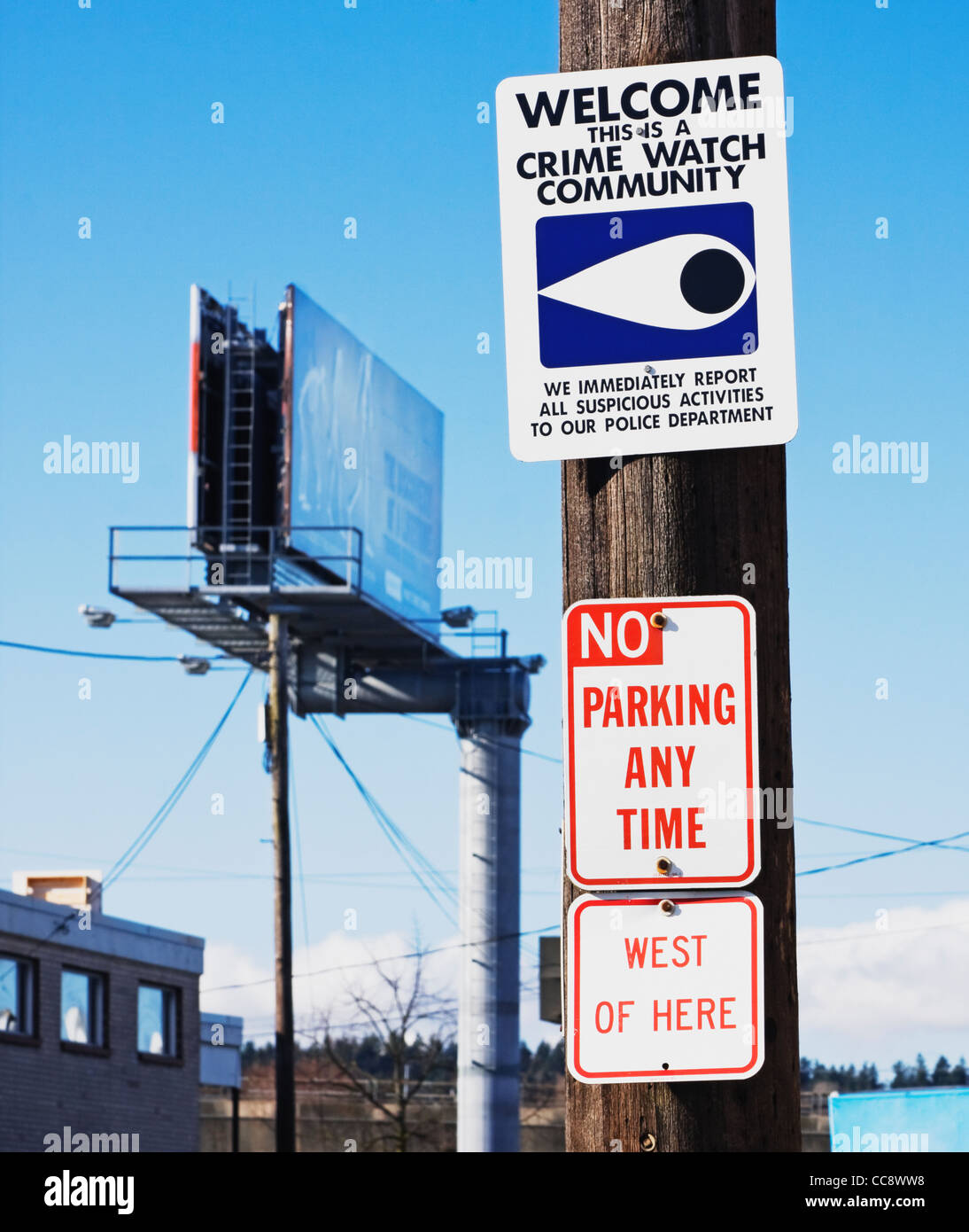 crime watch and other signs Stock Photo - Alamy