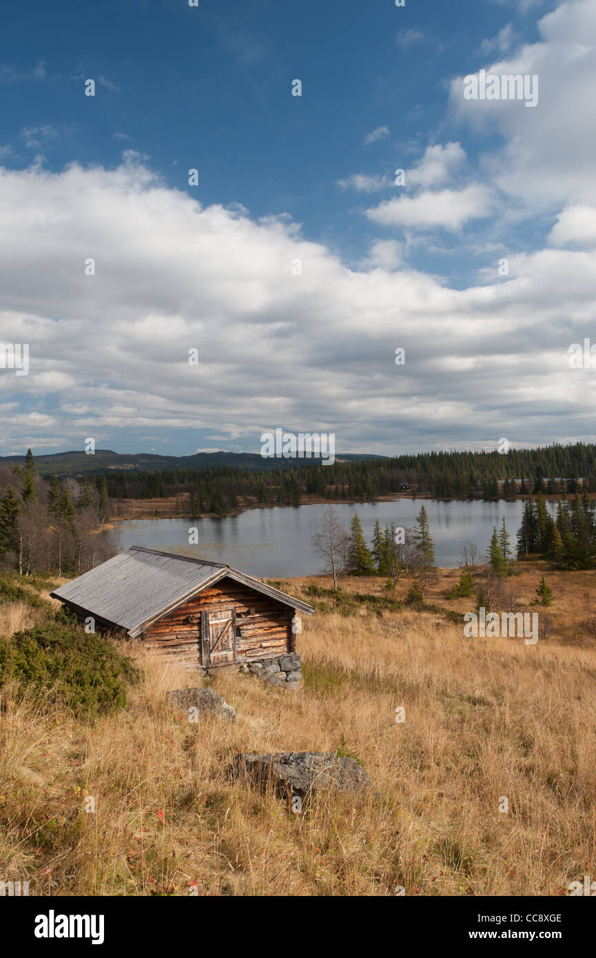 Landscape with traditional Norwegian wooden hut by Gravsettjedne ...