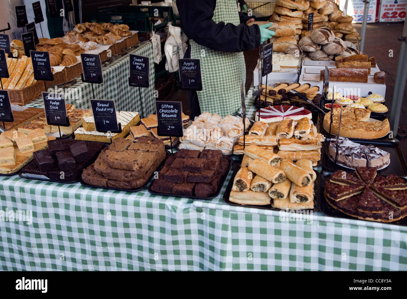 Fresh cakes pastry products market stall Stock Photo - Alamy