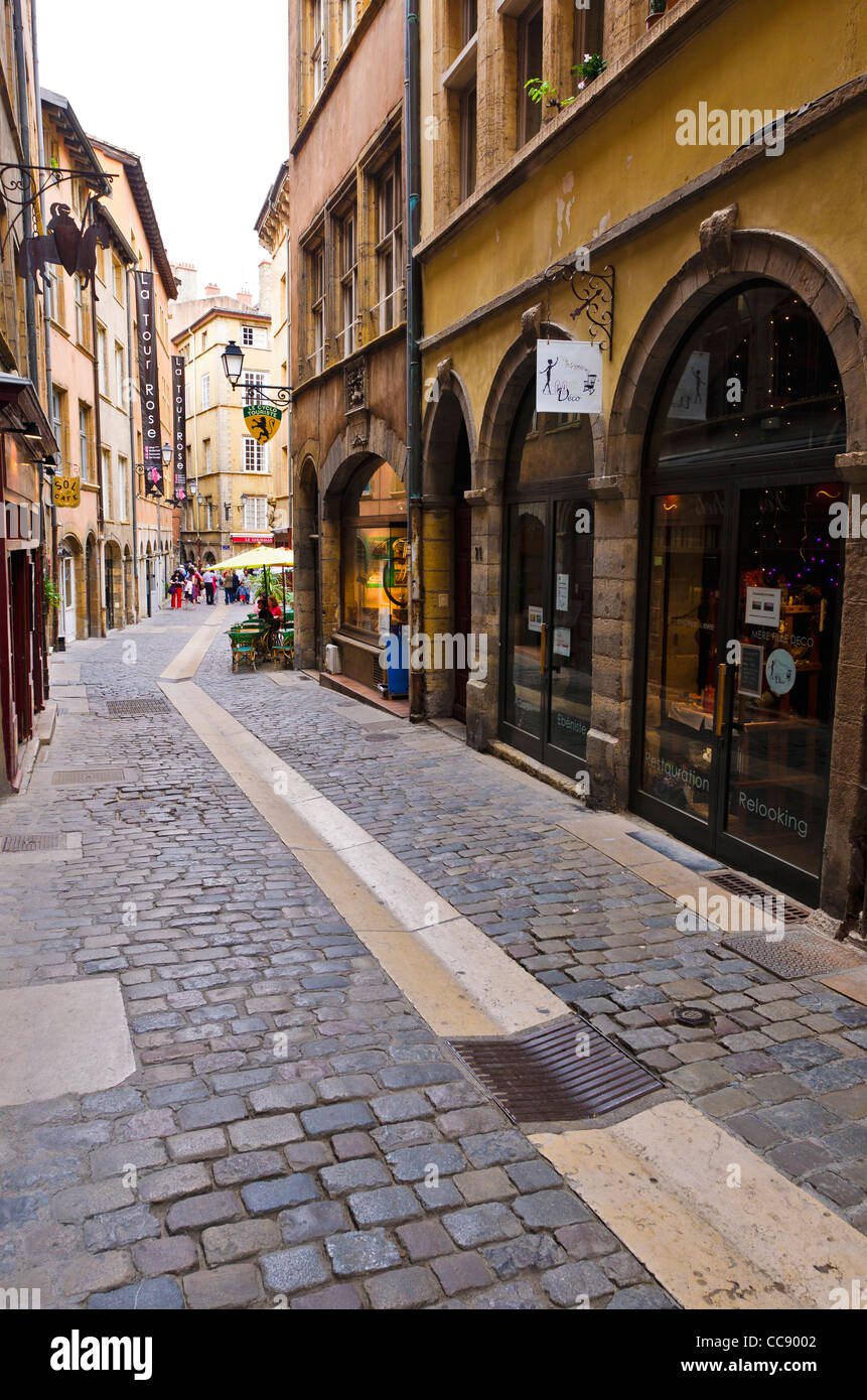 Street scene in old town Vieux Lyon, France (UNESCO World Heritage Site ...