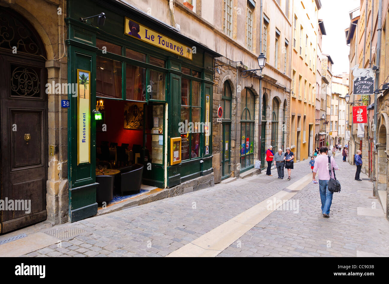 Street scene in old town Vieux Lyon, France (UNESCO World Heritage Site ...