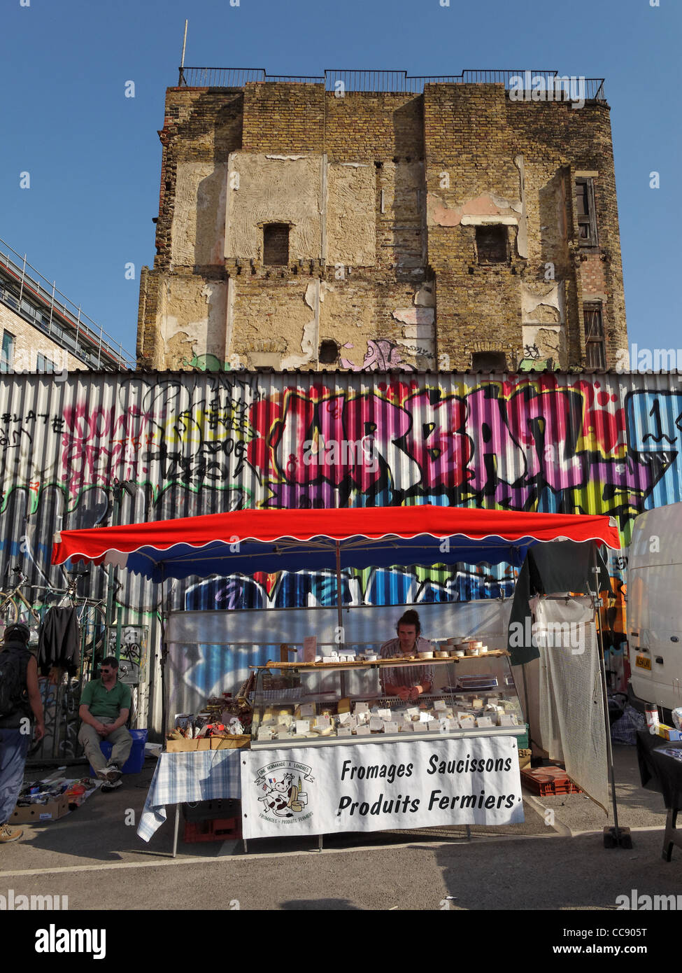French food stall on Brick Lane market, Tower Hamlets, London, England ...
