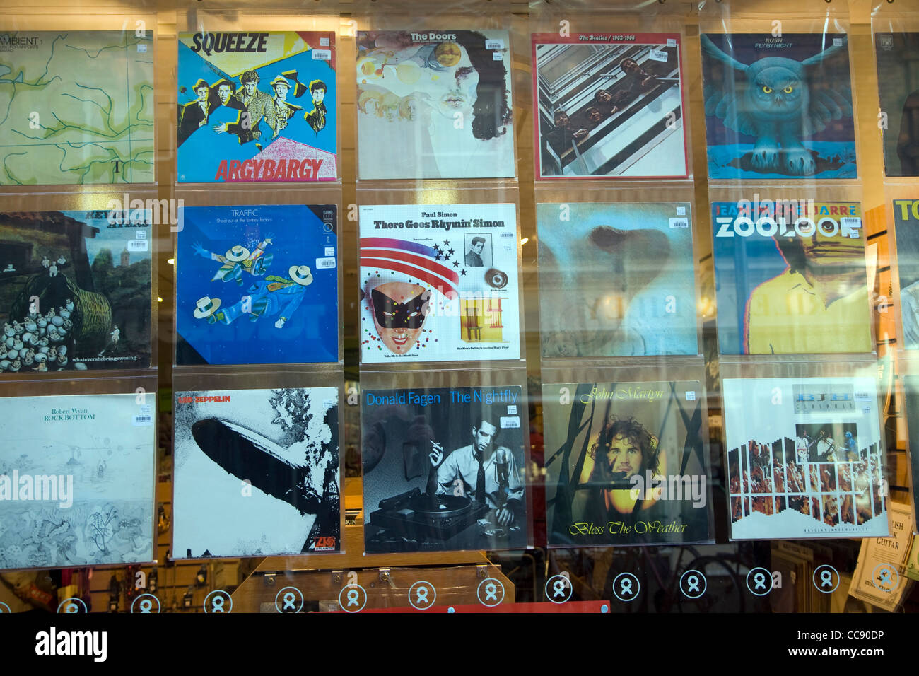 Vinyl LP records shop window display Stock Photo - Alamy