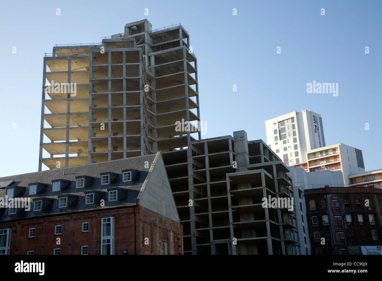 Unfinished construction project concrete skyscraper building Ipswich ...