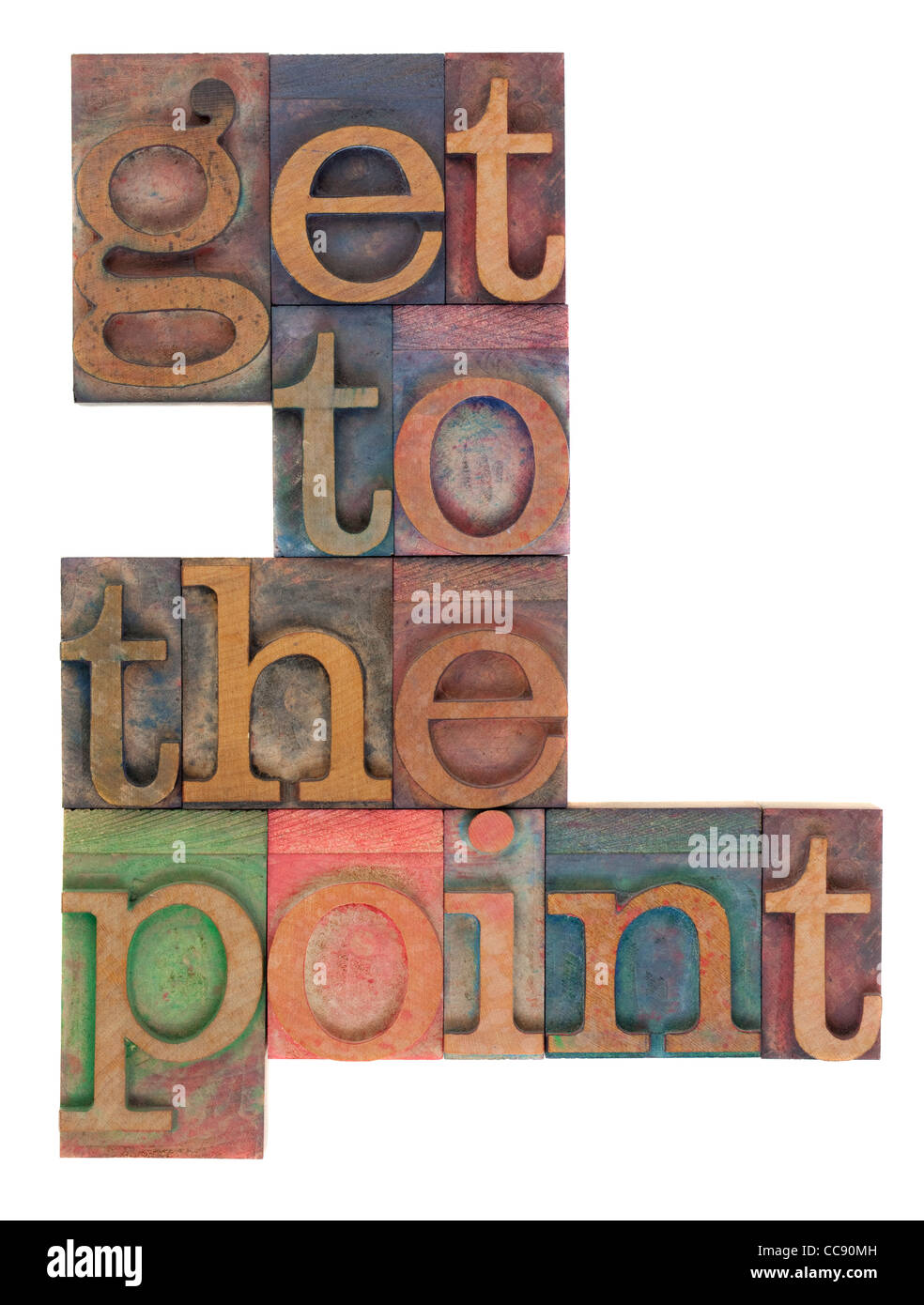 get to the point words in vintage wooden letterpress printing blocks ...