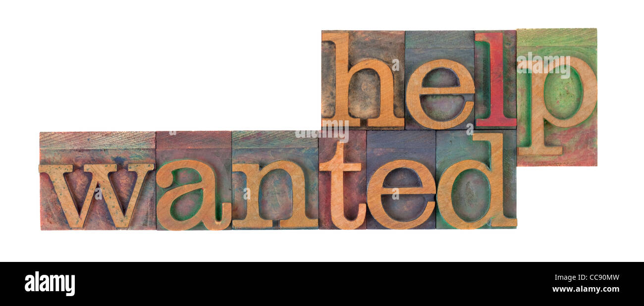 help wanted words in vintage wooden letterpress printing blocks ...