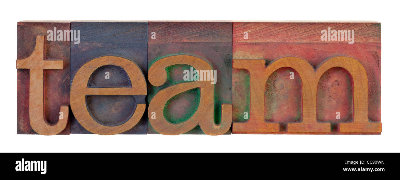 the word team in vintage wooden letterpress type blocks, stained by ...
