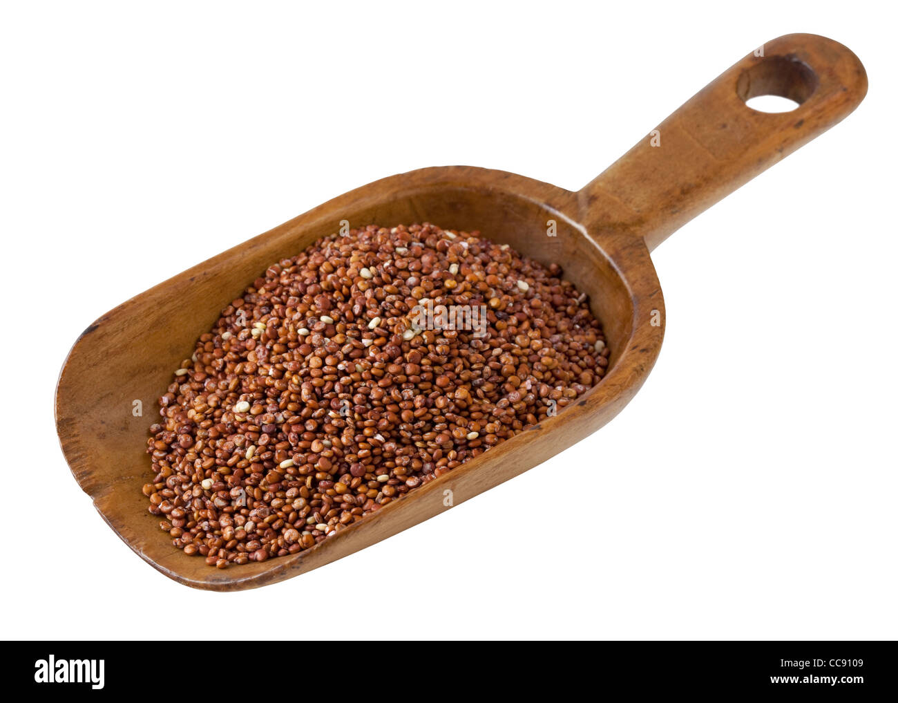 red quinoa grain on a rustic, wooden scoop, isolated on white Stock ...