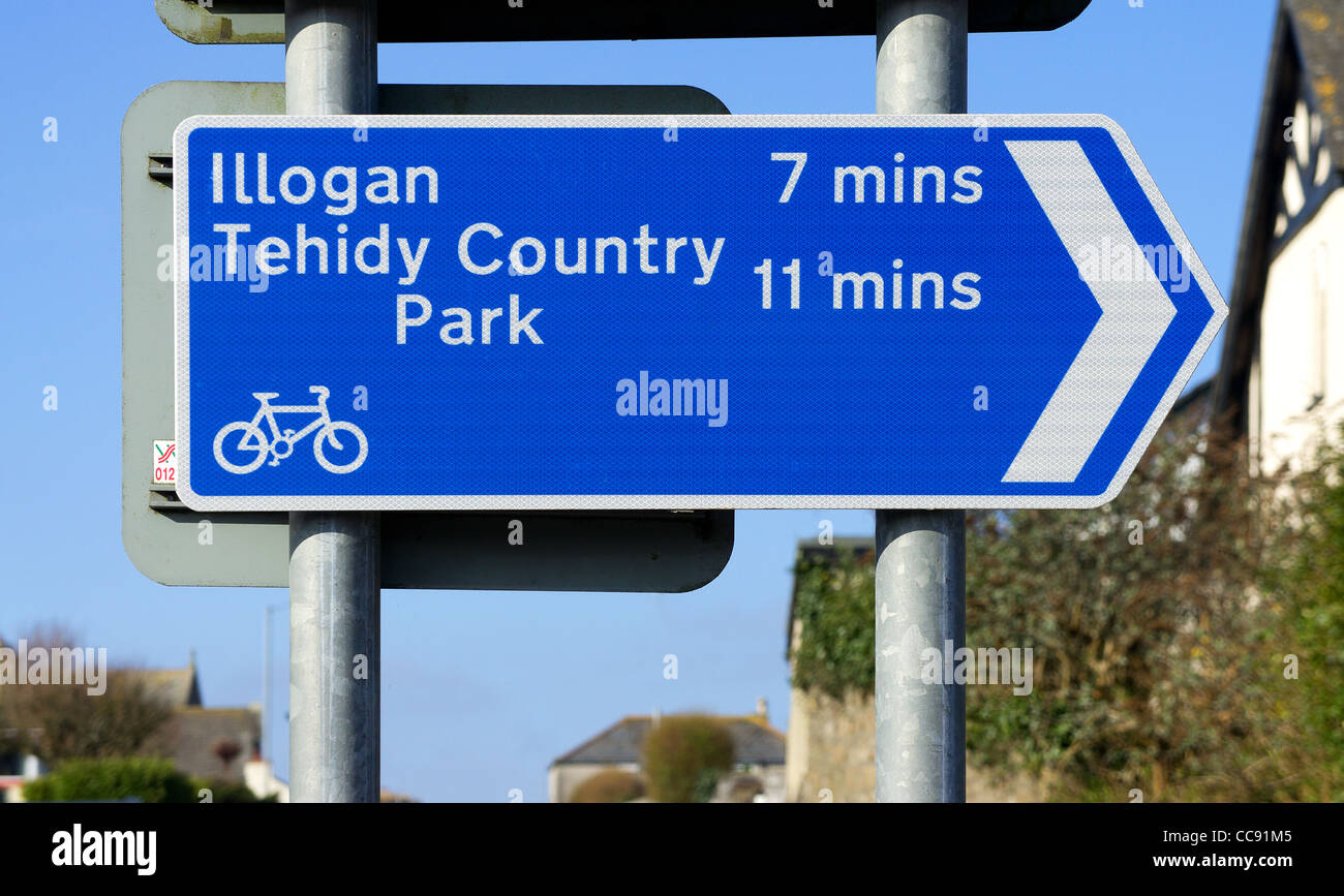 Cycle path direction sign post in Redruth, UK Stock Photo - Alamy