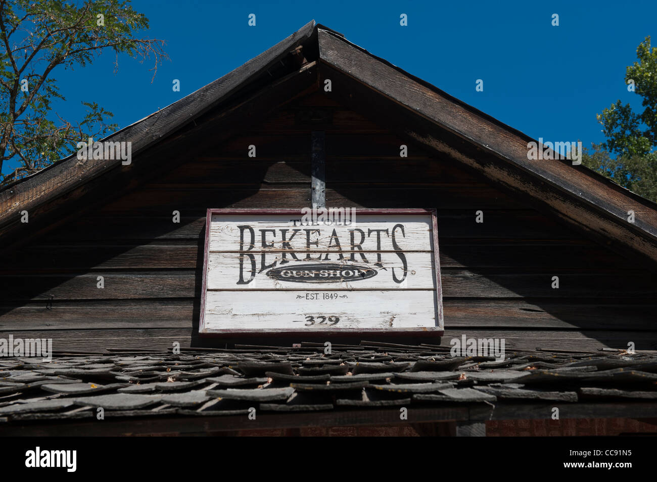 Replica of Gun shop sign at Sutters Mill, site of California's first ...
