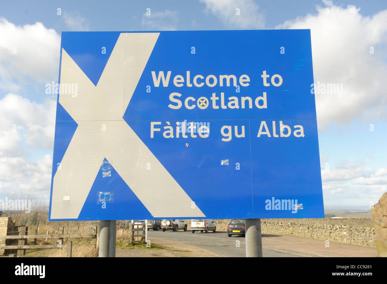 The Welcome to Scotland sign at the border between Scotland and England ...