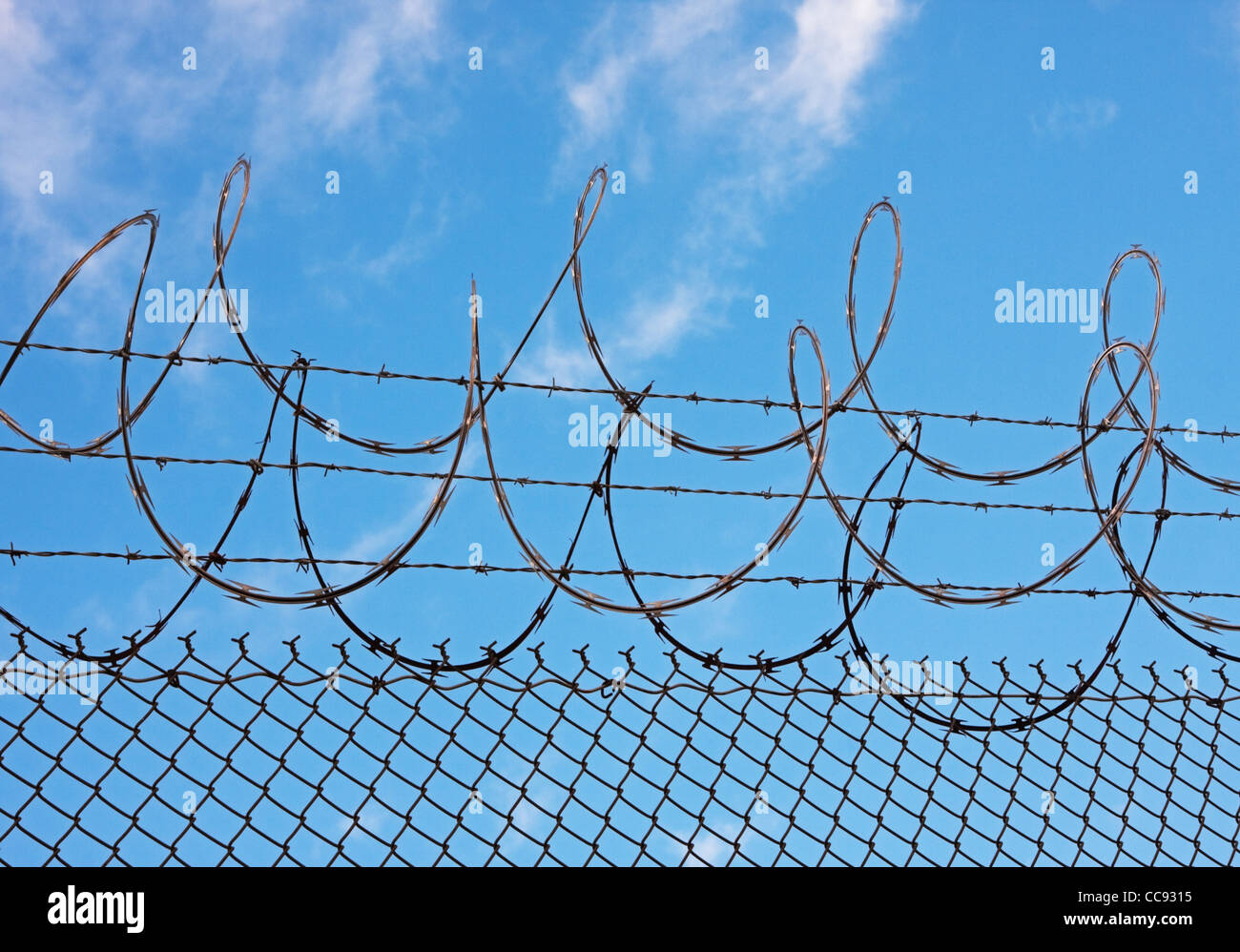 barbed wire and chain link fence Stock Photo - Alamy