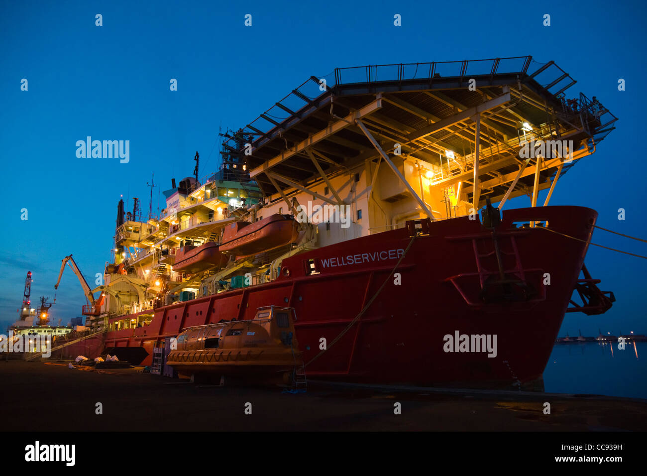 The Scottish North Sea oil rig support ship, Wellservicer of Aberdeen ...
