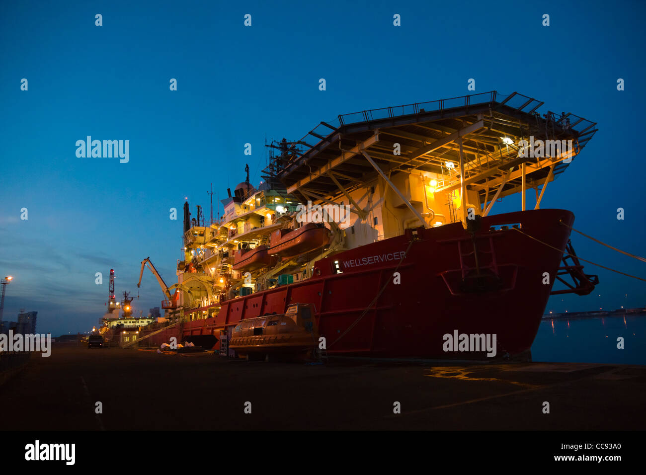 The Scottish North Sea oil rig support ship, Wellservicer of Aberdeen ...