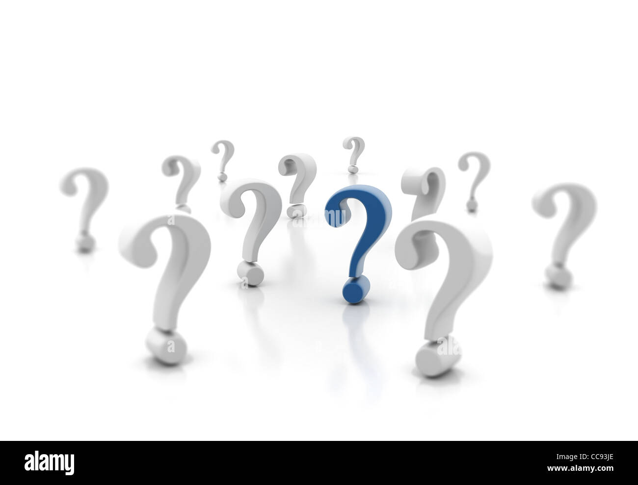 Single blue question mark standing out - individuality concept Stock ...