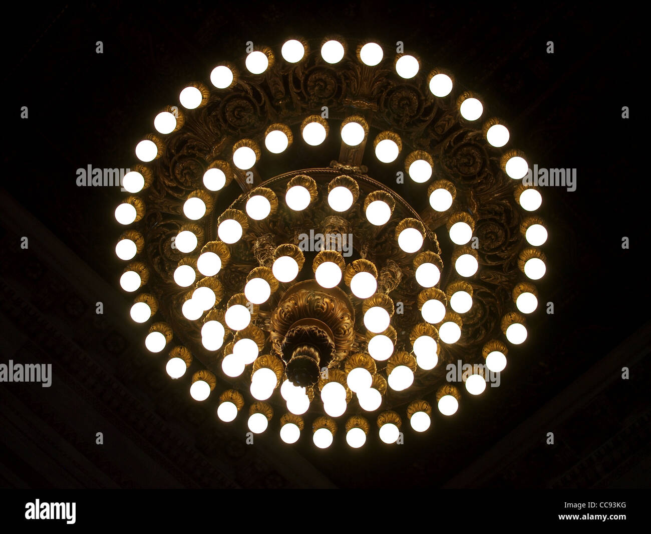 Chandelier in New York City Public Library 42nd Street building Stock ...