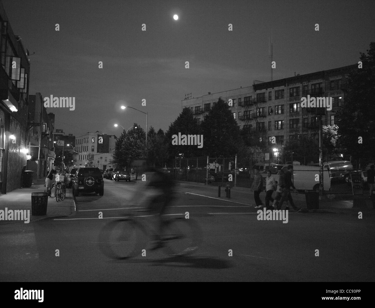 Twilight street scene with moon, Brooklyn, New York Stock Photo - Alamy