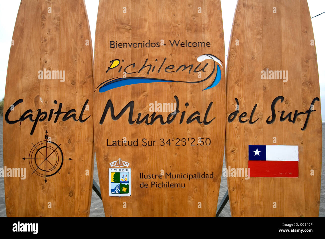 Welcome board from Pichilemu, Chile Stock Photo - Alamy