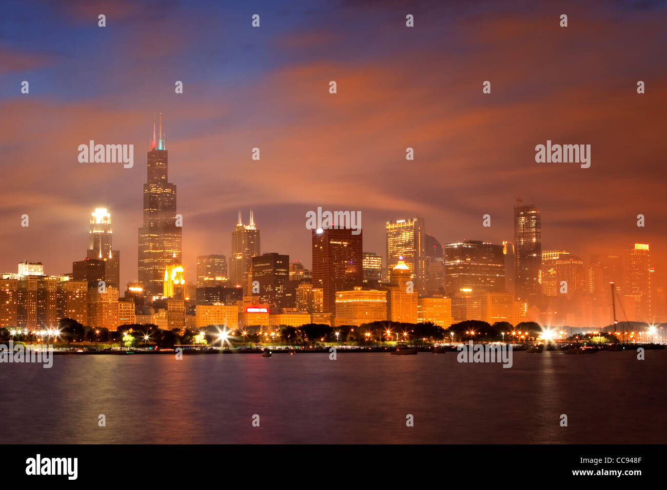 Smoke over Chicago's skyline after Independence Day fireworks Stock ...