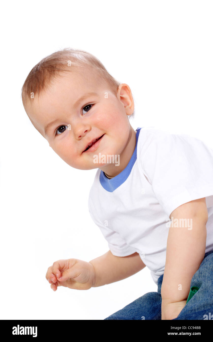 Portrait of happy kid over white background Stock Photo - Alamy