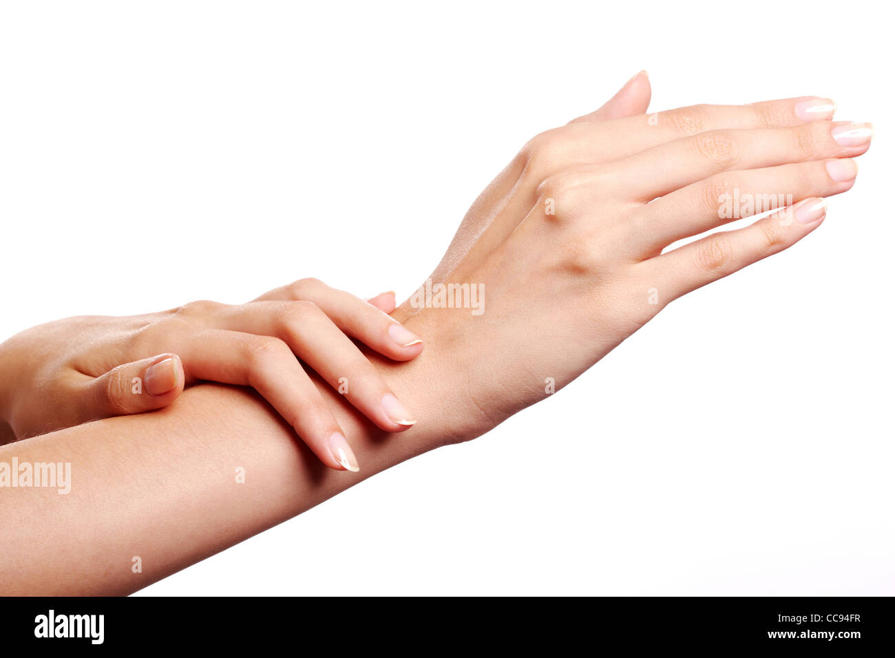 Image of female manicured hands on white background Stock Photo - Alamy