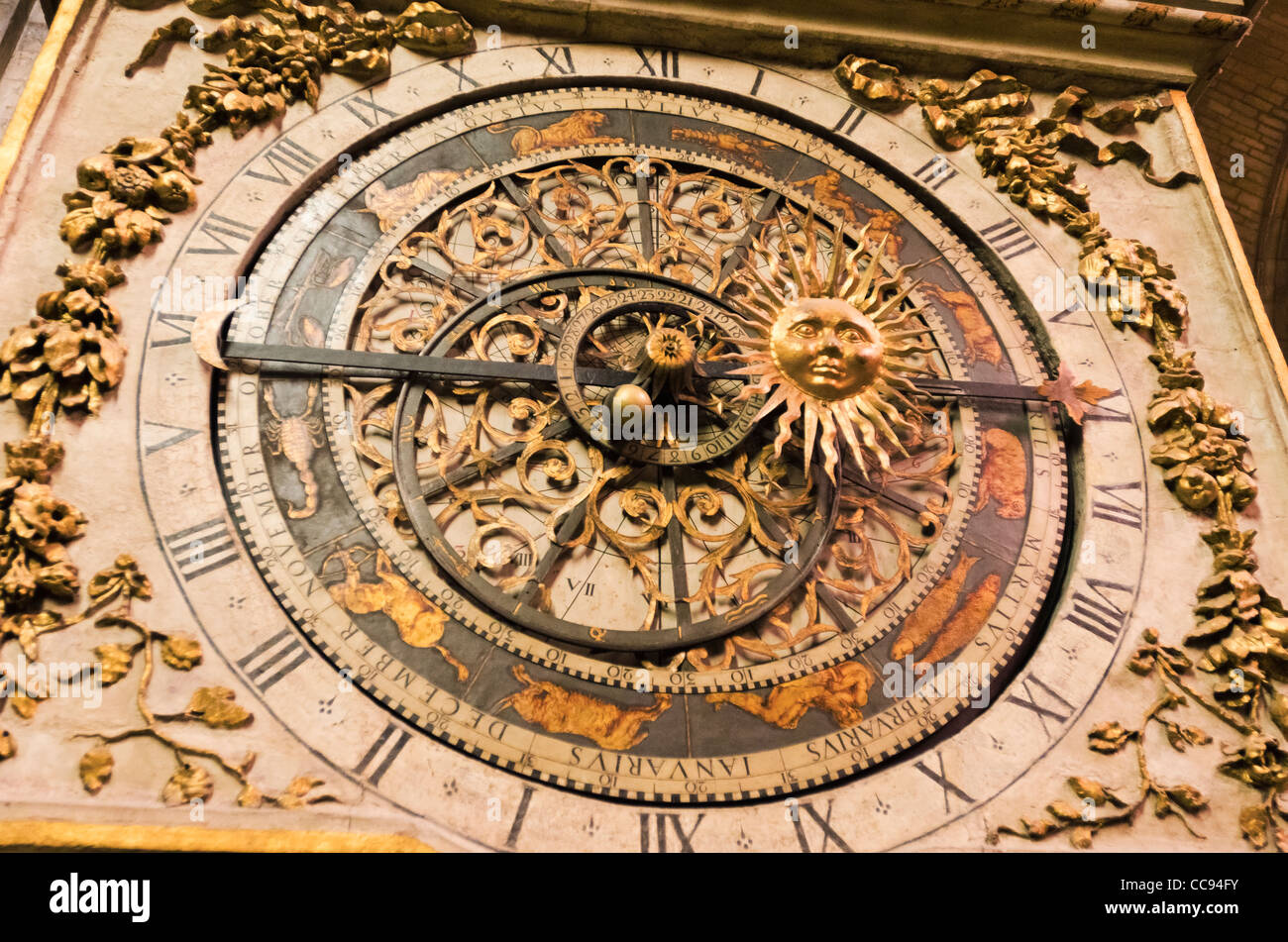The astronomical clock in Saint Jean Cathedral, old town Vieux Lyon ...