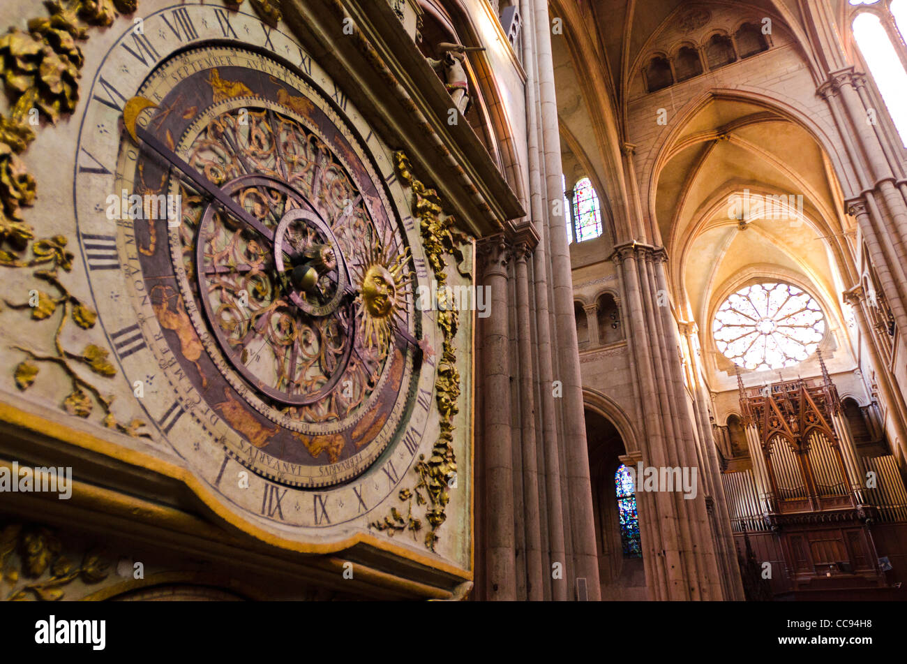 The astronomical clock in Saint Jean Cathedral, old town Vieux Lyon ...