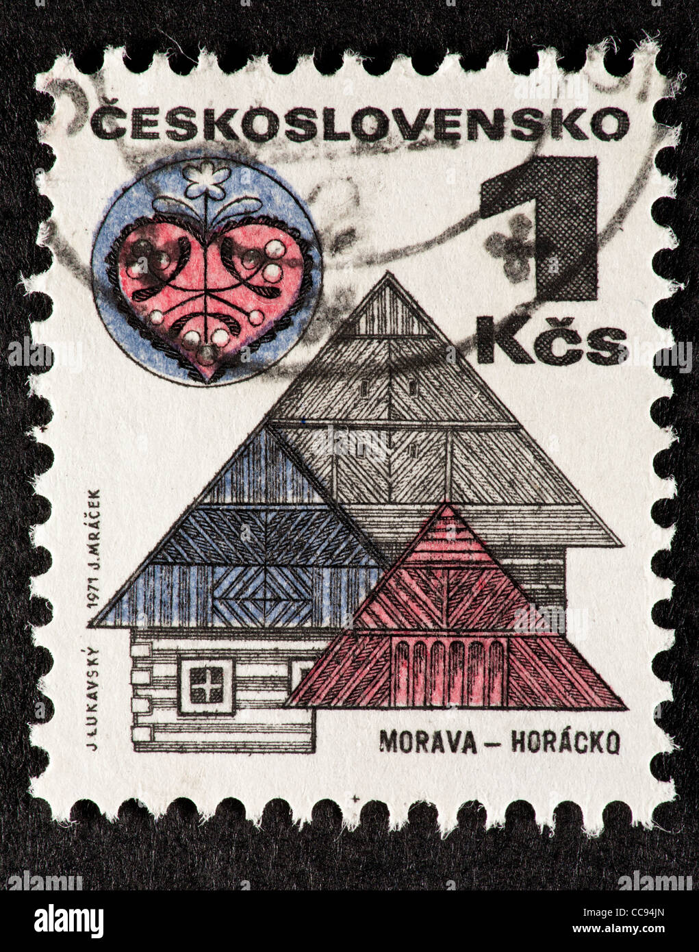Postage stamp from Czechoslovakia depicting roofs and folk art in ...