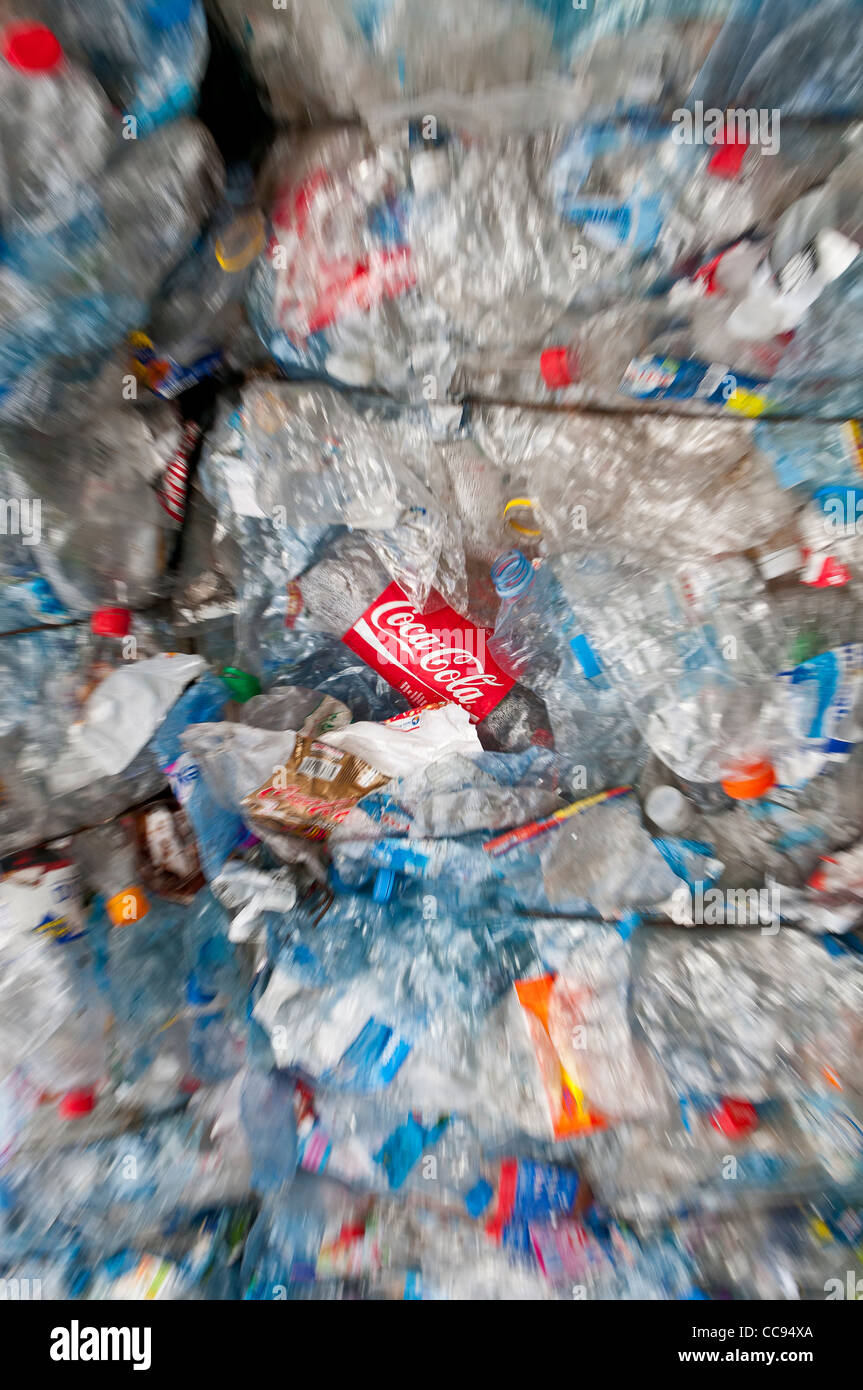 Bales of crushed plastic bottles Stock Photo - Alamy