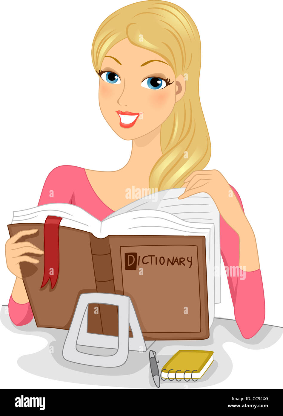 Illustration of a Woman Celebrating Dictionary Day Stock Photo - Alamy