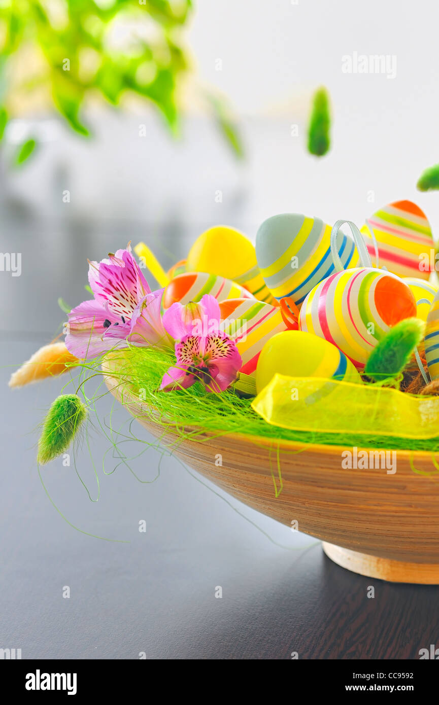 basket with easter eggs Stock Photo - Alamy