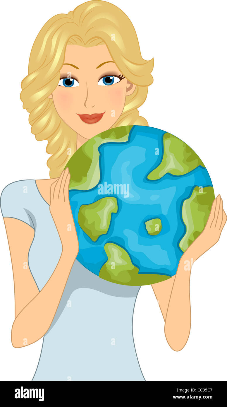 Illustration of a Woman Celebrating Earth Day Stock Photo - Alamy