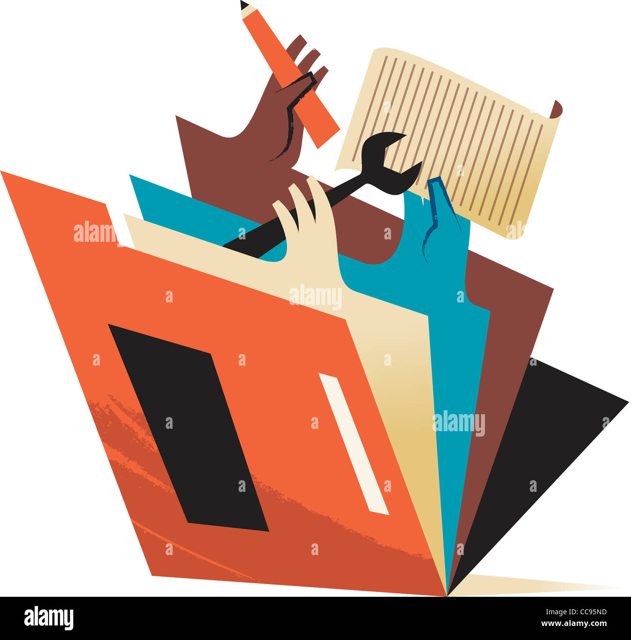 File folders with hands attached to it Stock Photo - Alamy