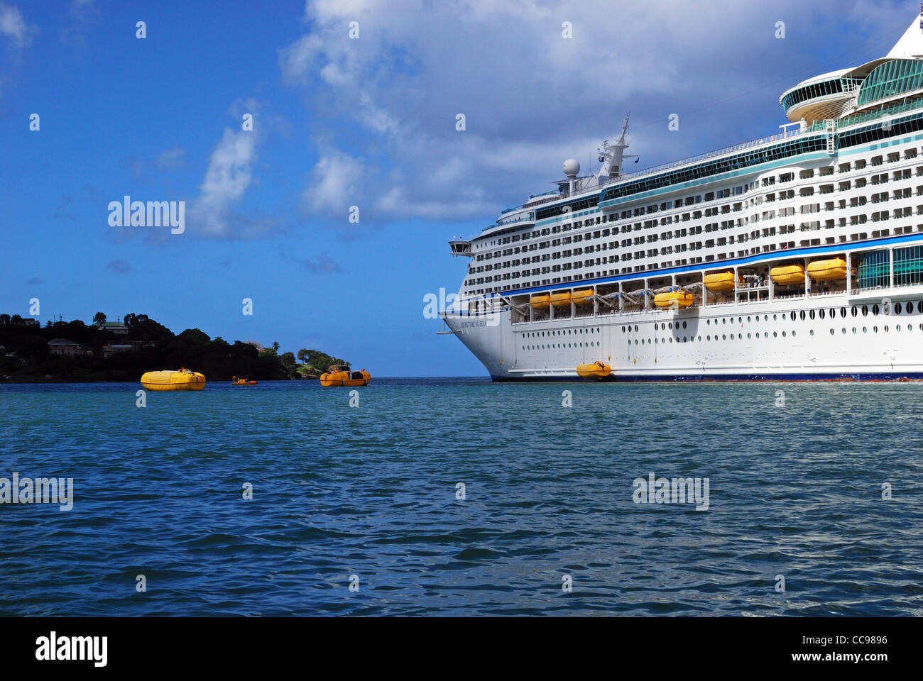 Life raft drill alongside the Adventure of the Seas cruise ship ...