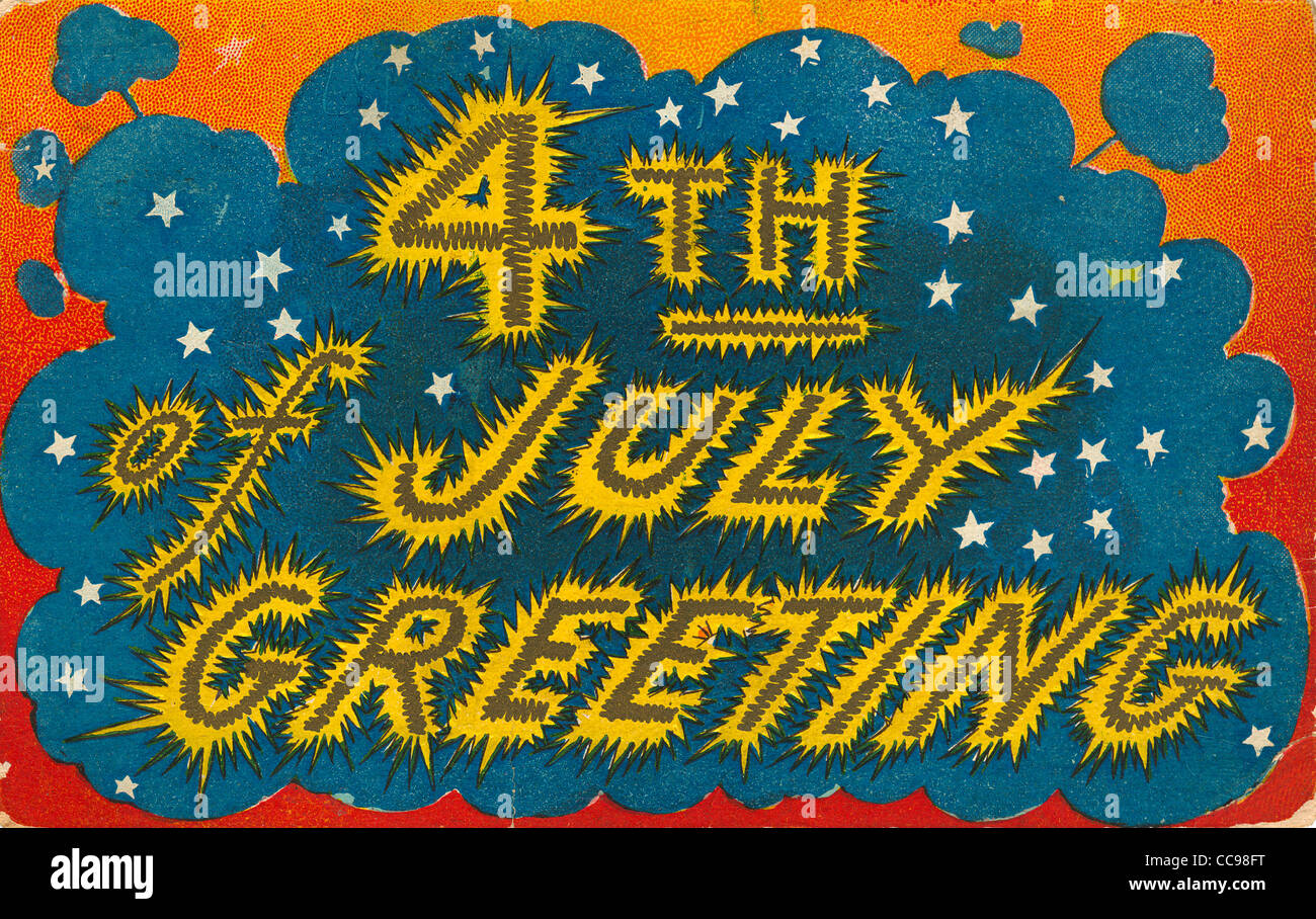 4th of July vintage postcard with fireworks Stock Photo - Alamy