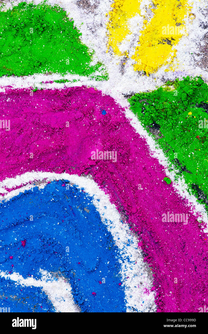 Rangoli festival coloured powder design in an Indian street. Andhra ...