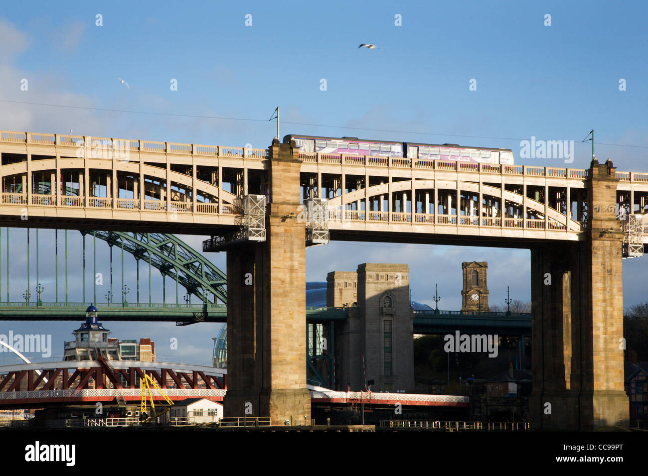 Train crossing the High Level Bridge Newcastle upon Tyne England Stock ...