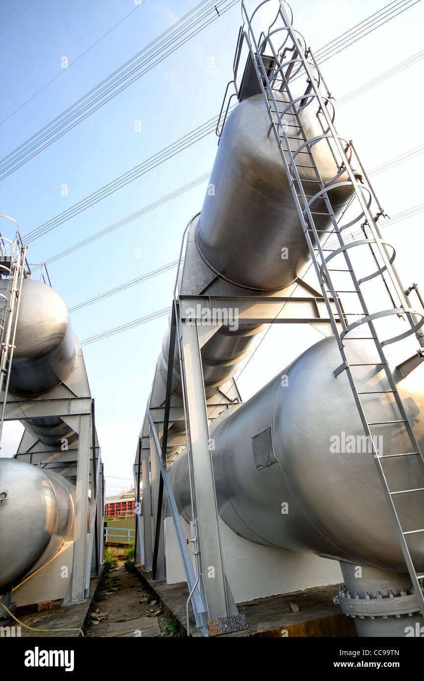 gas container and power tower Stock Photo - Alamy