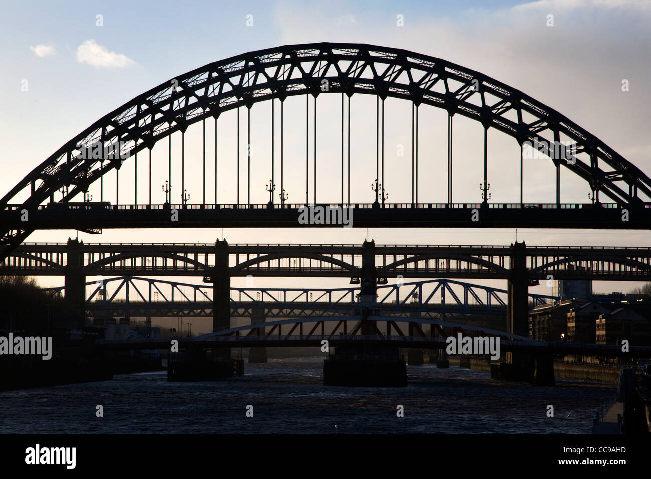 Tyne Bridges at Sunset Newcastle upon Tyne England Stock Photo - Alamy